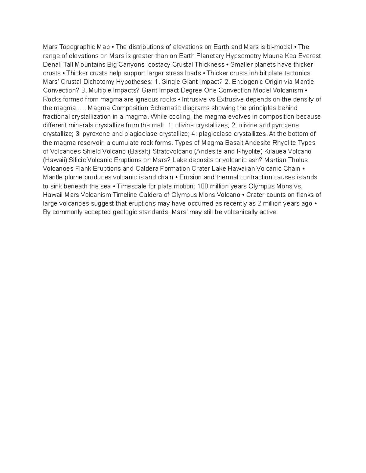 Lecture 7 summary - Mars Topographic Map • The distributions of ...