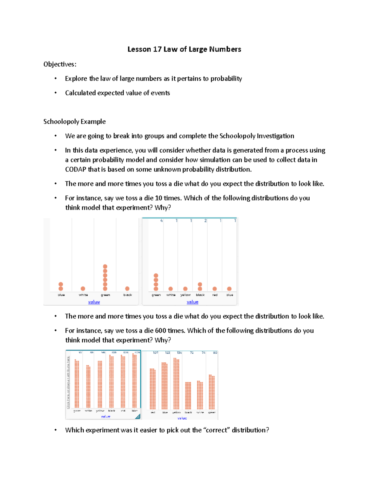 Lesson 17 Law of Large Numbers - Lesson 17 Law of Large Numbers ...