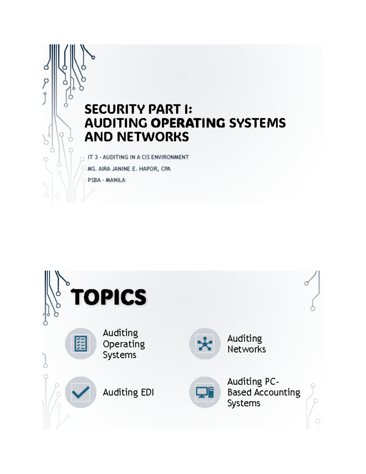 IT Aud Ch3 Auditing OS and Networks - SECURITY PART I: AUDITING OPERATING SYSTEMS AND NETWORKS ...