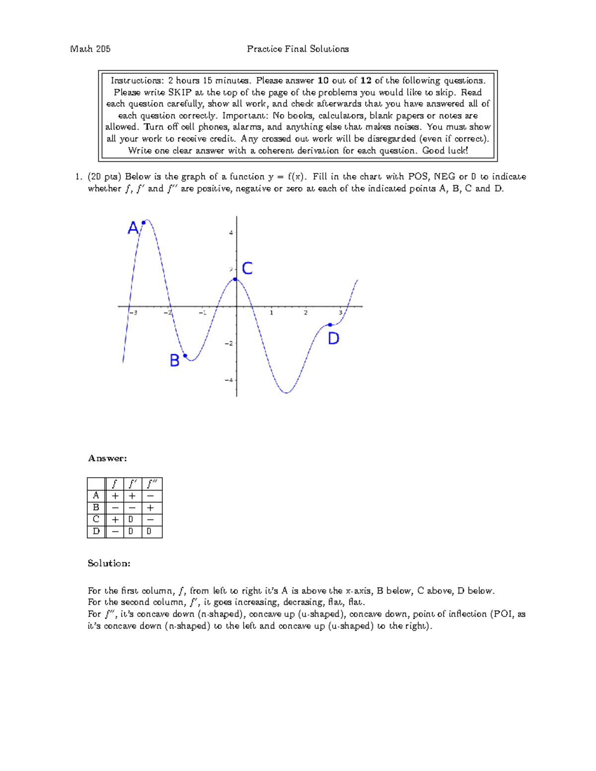 Math 205 Practice Final Solutions - Math 205 Practice Final Solutions ...
