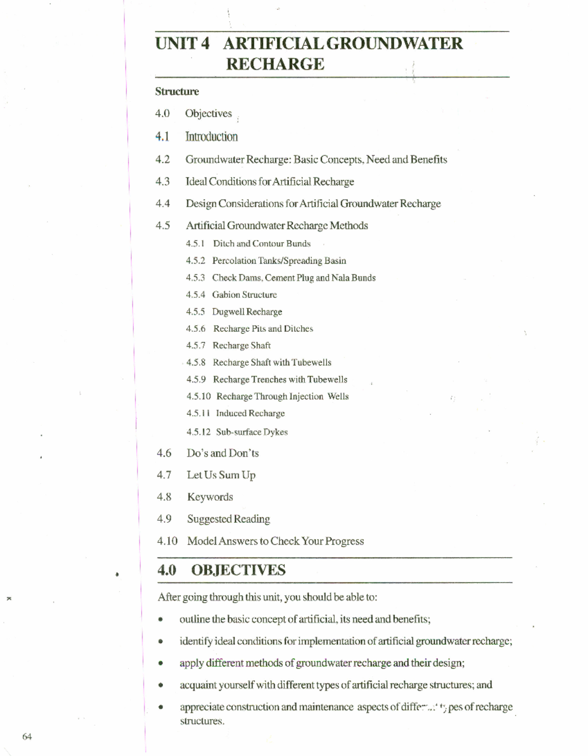 Unit-4 - 64 UNIT 4 ARTIFICIAL GROUNDWATER RECHARGE Structure 4 ...