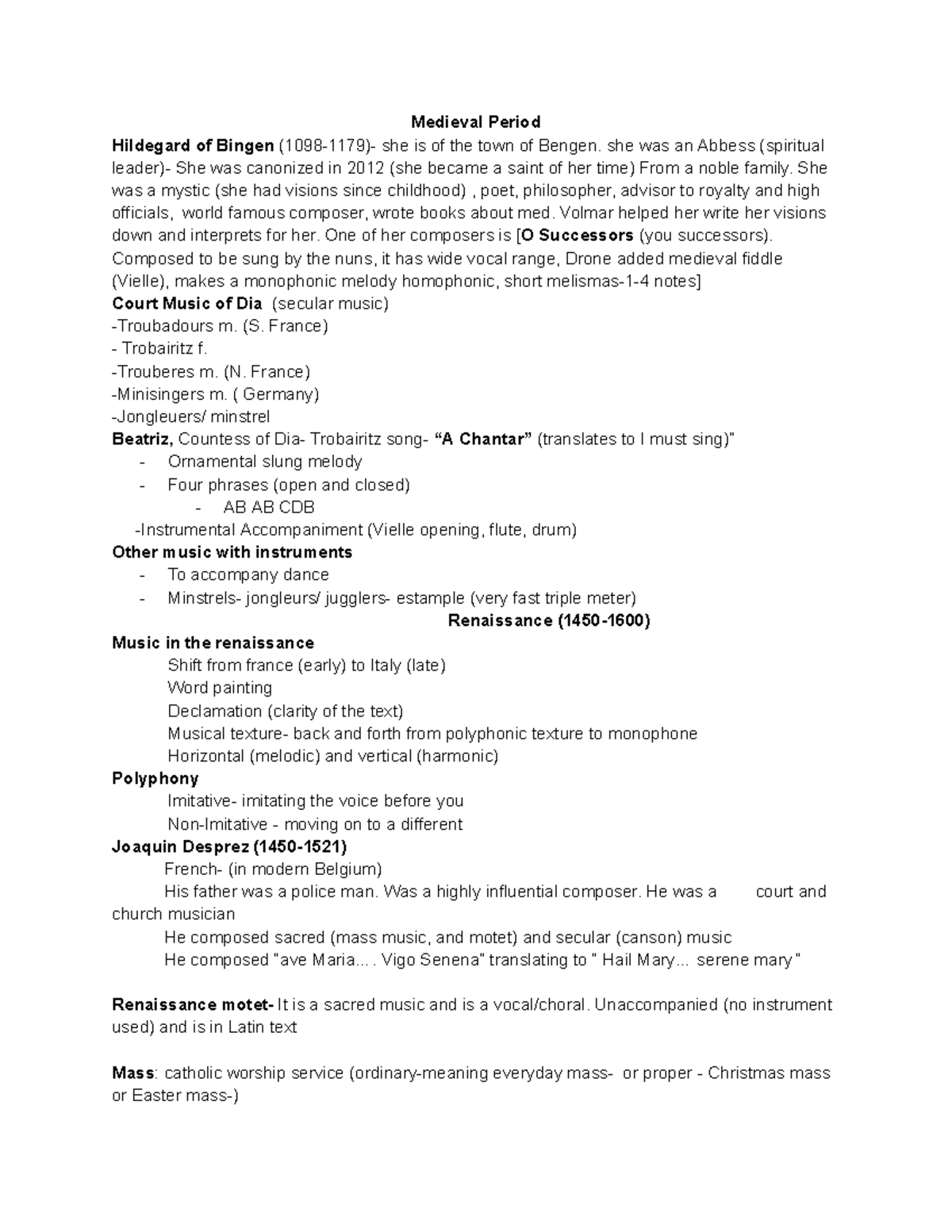 Music 200 Medieval period - Medieval Period Hildegard of Bingen (1098 ...