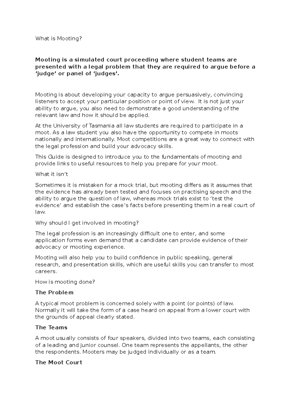 What is Mooting - n/m - What is Mooting? Mooting is a simulated court ...