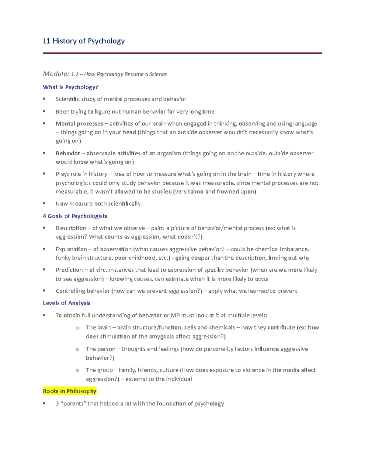 L1 History of Psychology - L1 History of Psychology Module: 1 – How ...