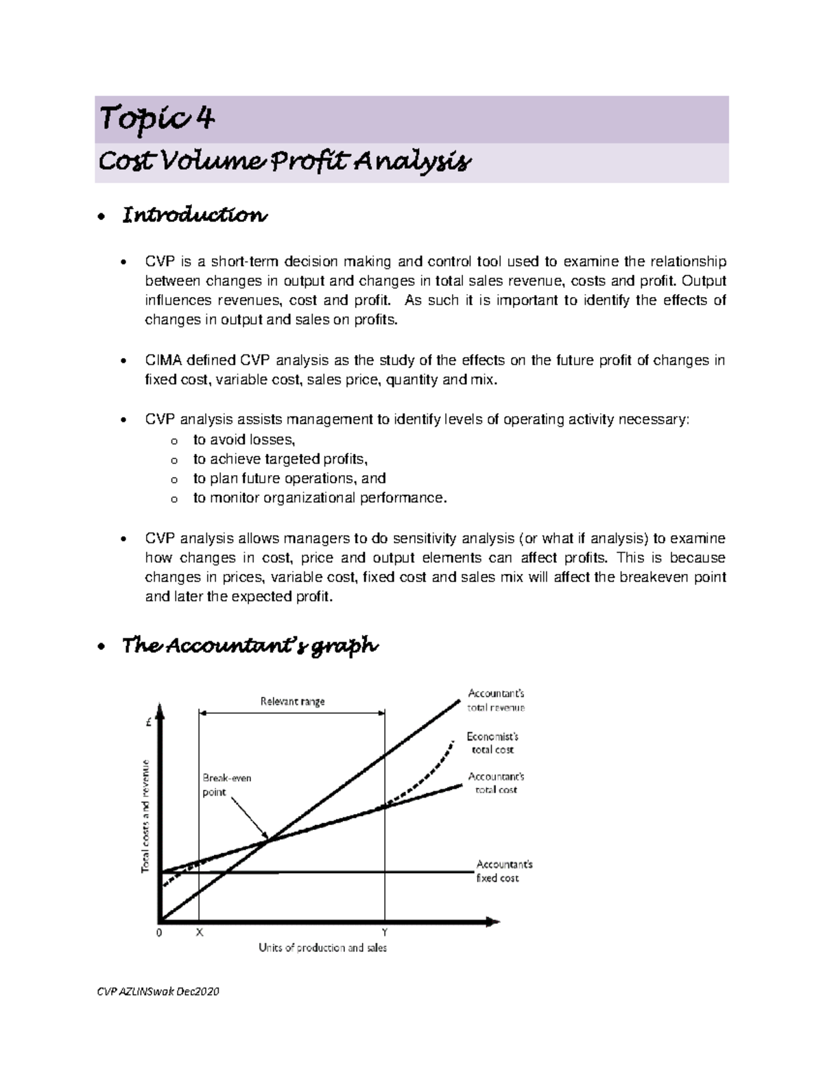 Chapter 4 CVP Azlin Swak 2020 - Topic 4 Cost Volume Profit Analysis • Introduction CVP is a ...