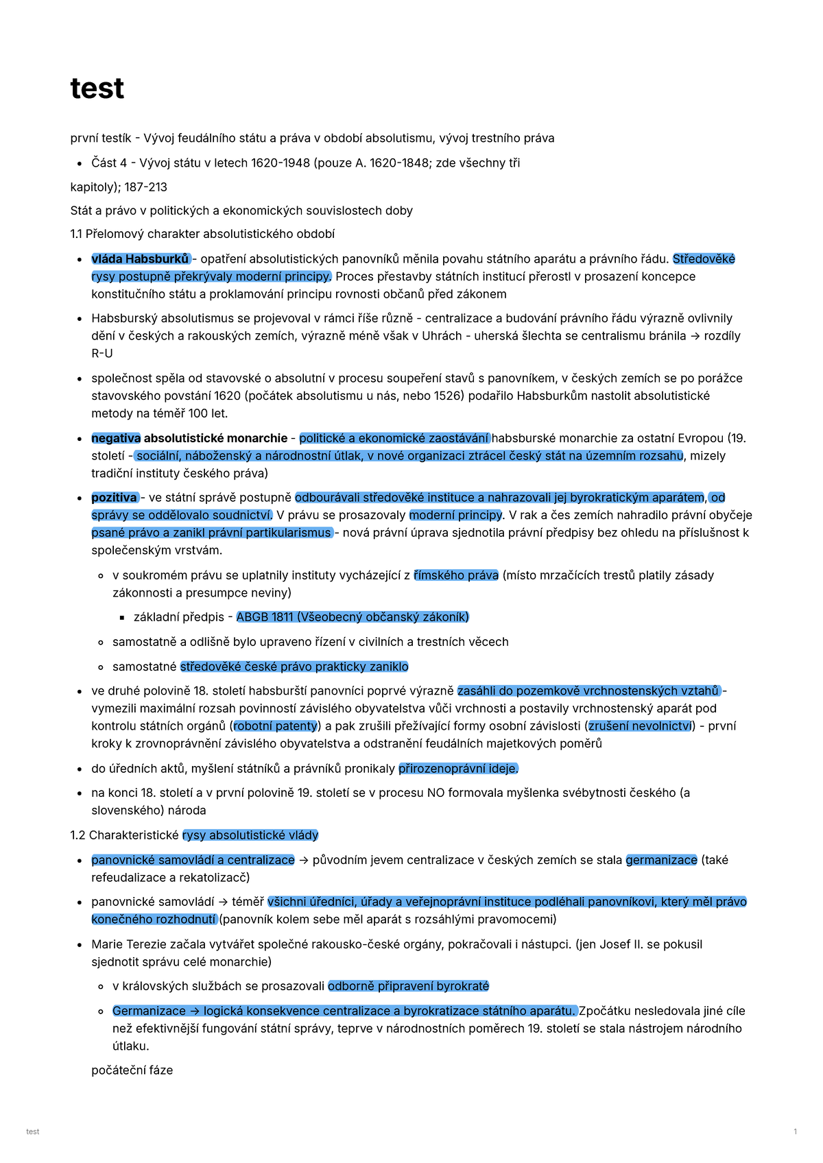 Čpd 1 test - testik - test první testík Vývoj feudálního státu a práva ...