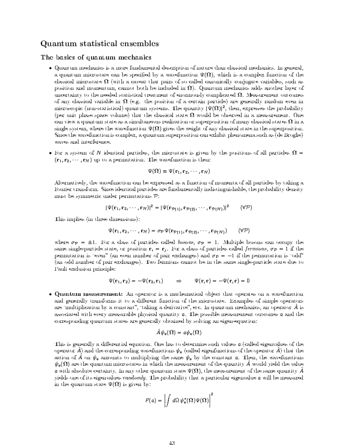 Quantum - Lecture notes Spring 2017 - Quantum statistical ensembles The ...