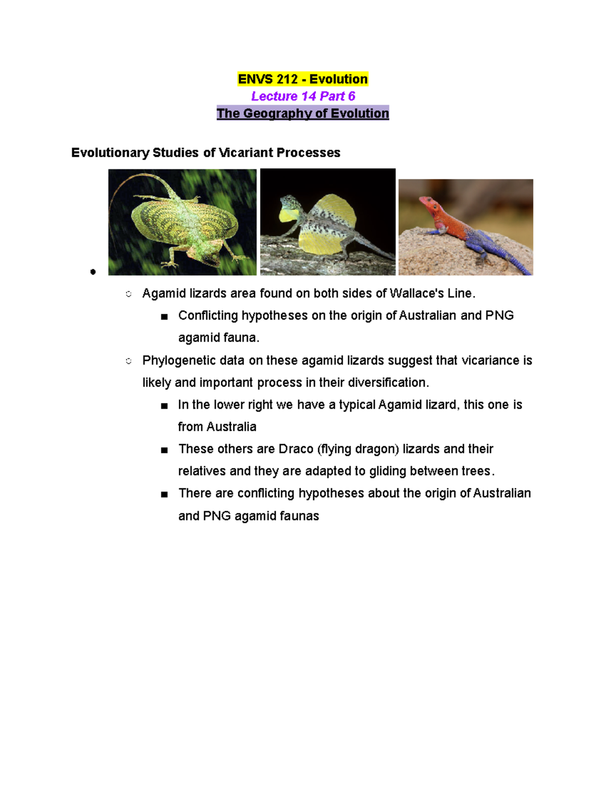 ENVS 212 Lecture 14 Part 6 - Spring 2020 - ENVS 212 - Evolution Lecture 14 Part 6 The Geography ...