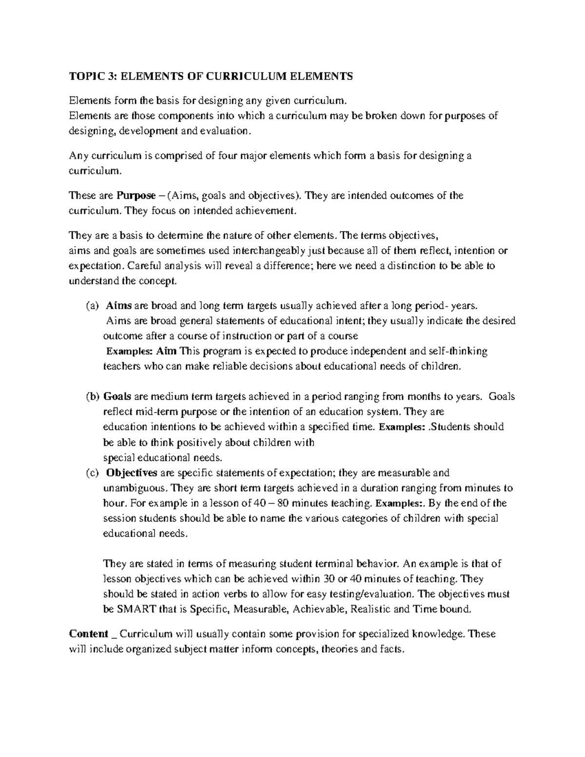 Elements - Lecture Notes - TOPIC 3: ELEMENTS OF CURRICULUM ELEMENTS ...