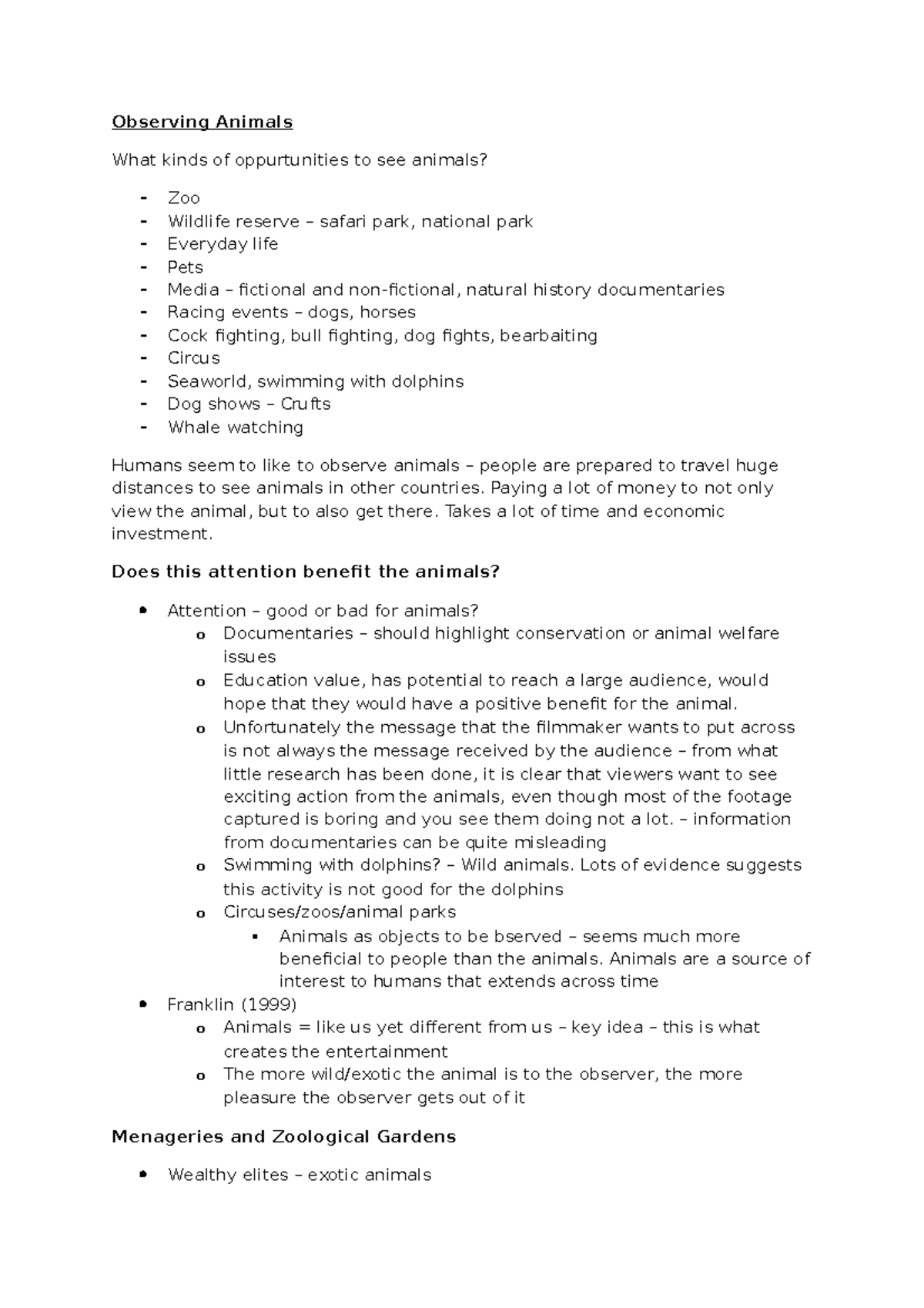 Week 6 Observing Animals - Observing Animals What kinds of ...