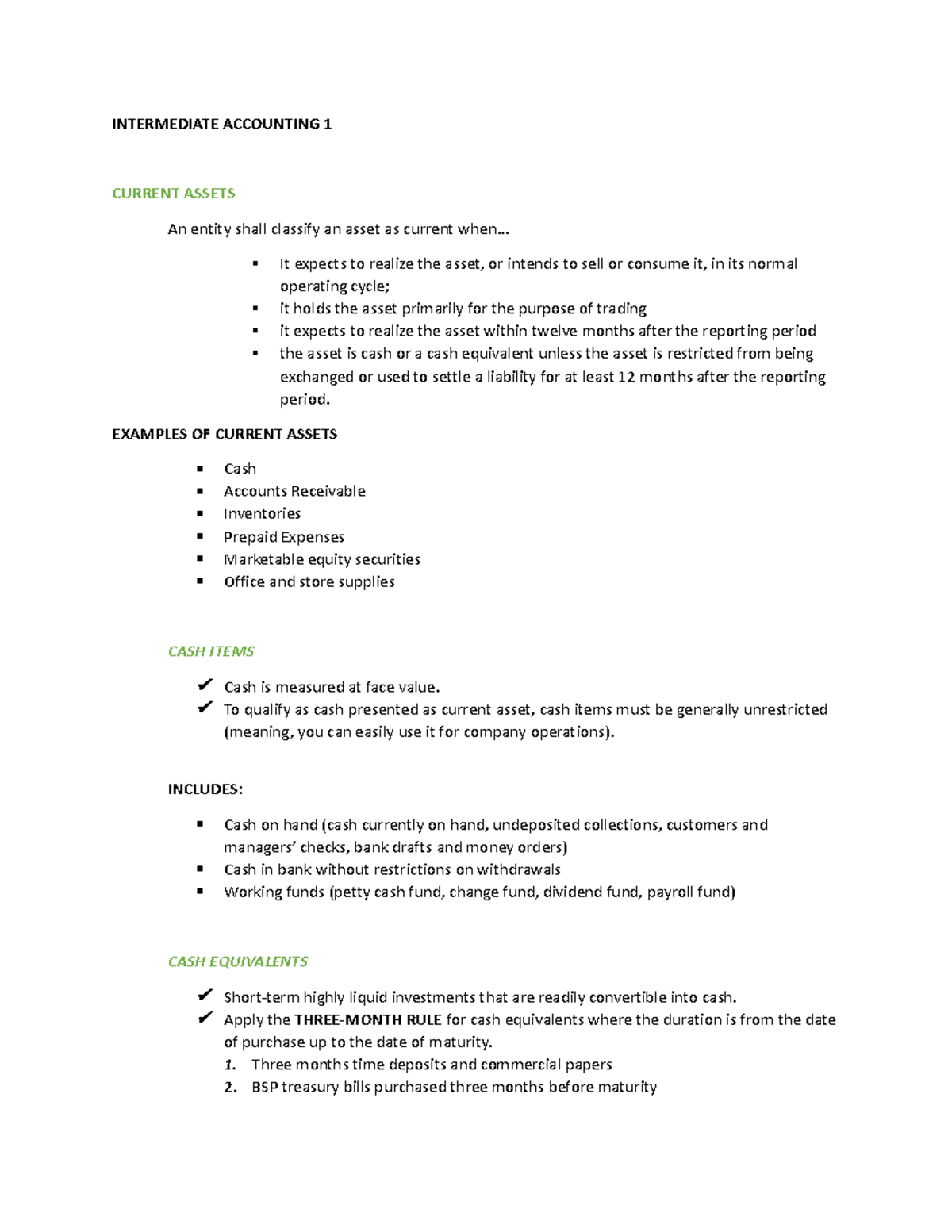 Intermediate Accounting 1 - INTERMEDIATE ACCOUNTING 1 CURRENT ASSETS An ...