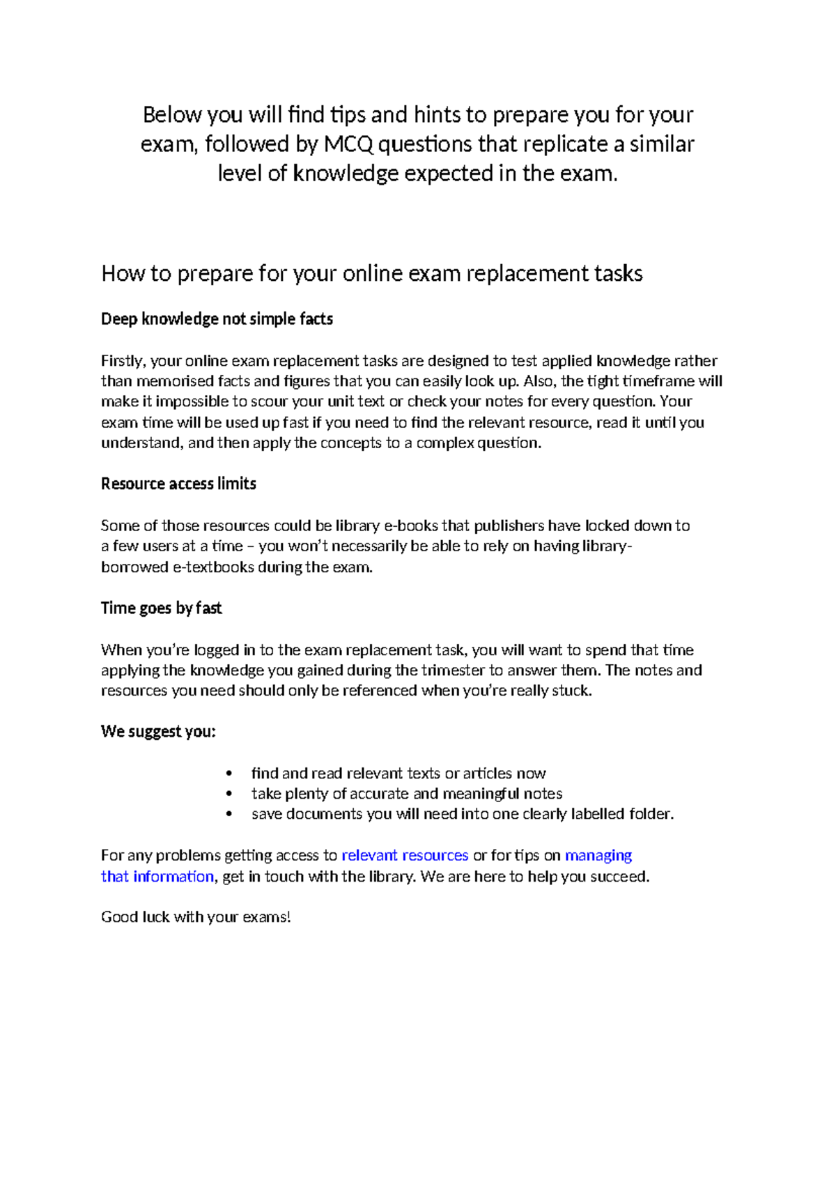 Practice exam answers - Below you will find tips and hints to prepare ...