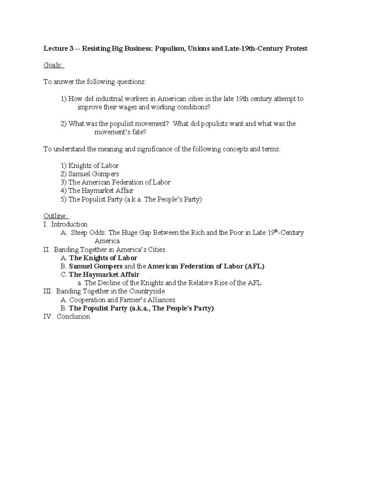 Lecture 3 Unions Populism Outline 2023 - Tagged - Lecture 3 - Resisting ...