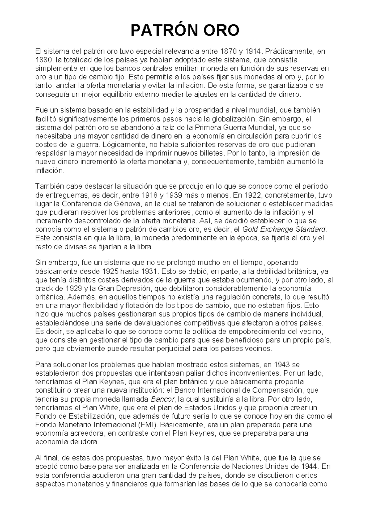 Patron oro - Apuntes sobre el patrón oro - PATRÓN ORO El sistema del ...