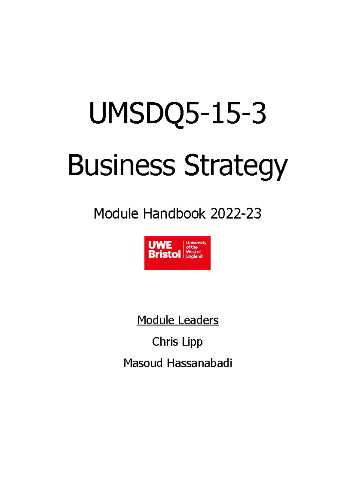 Business Strategy Module Handbook 2022 - UMSDQ5-15- Business Strategy ...