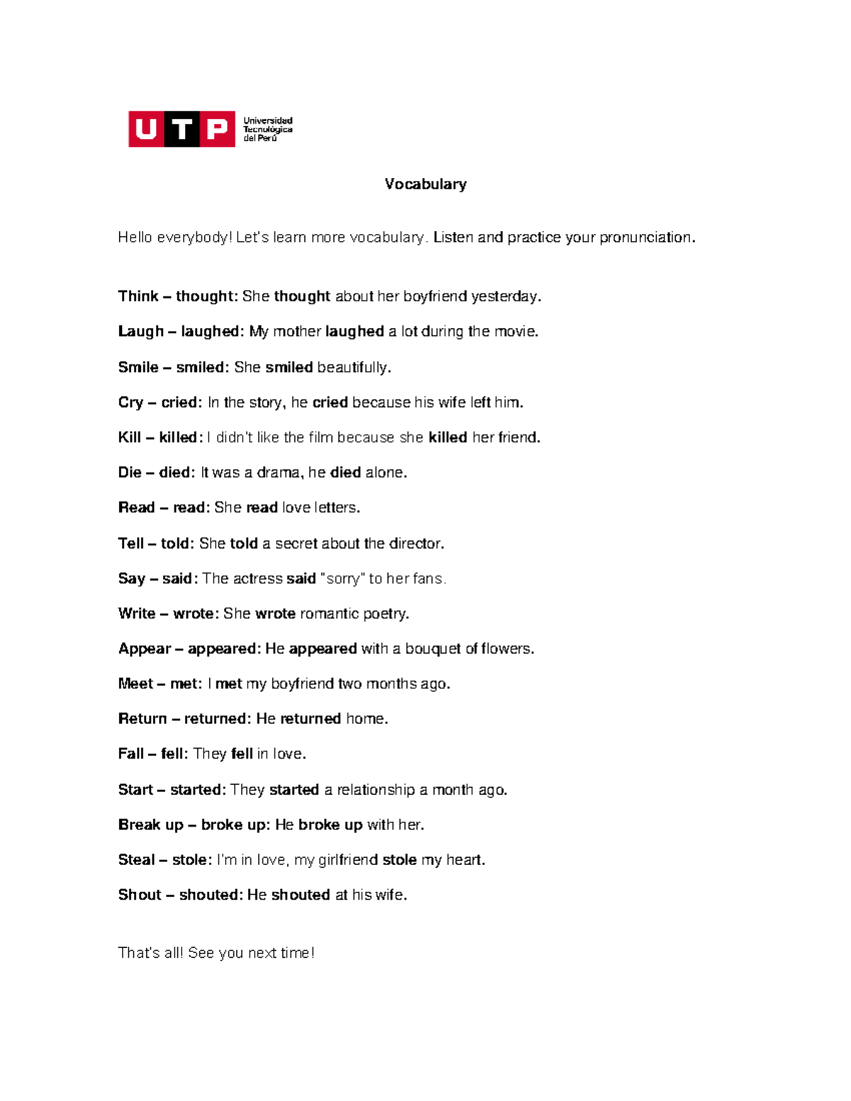 Week 7 - Script - Vocabulary - Vocabulary Hello everybody! Let’s learn ...