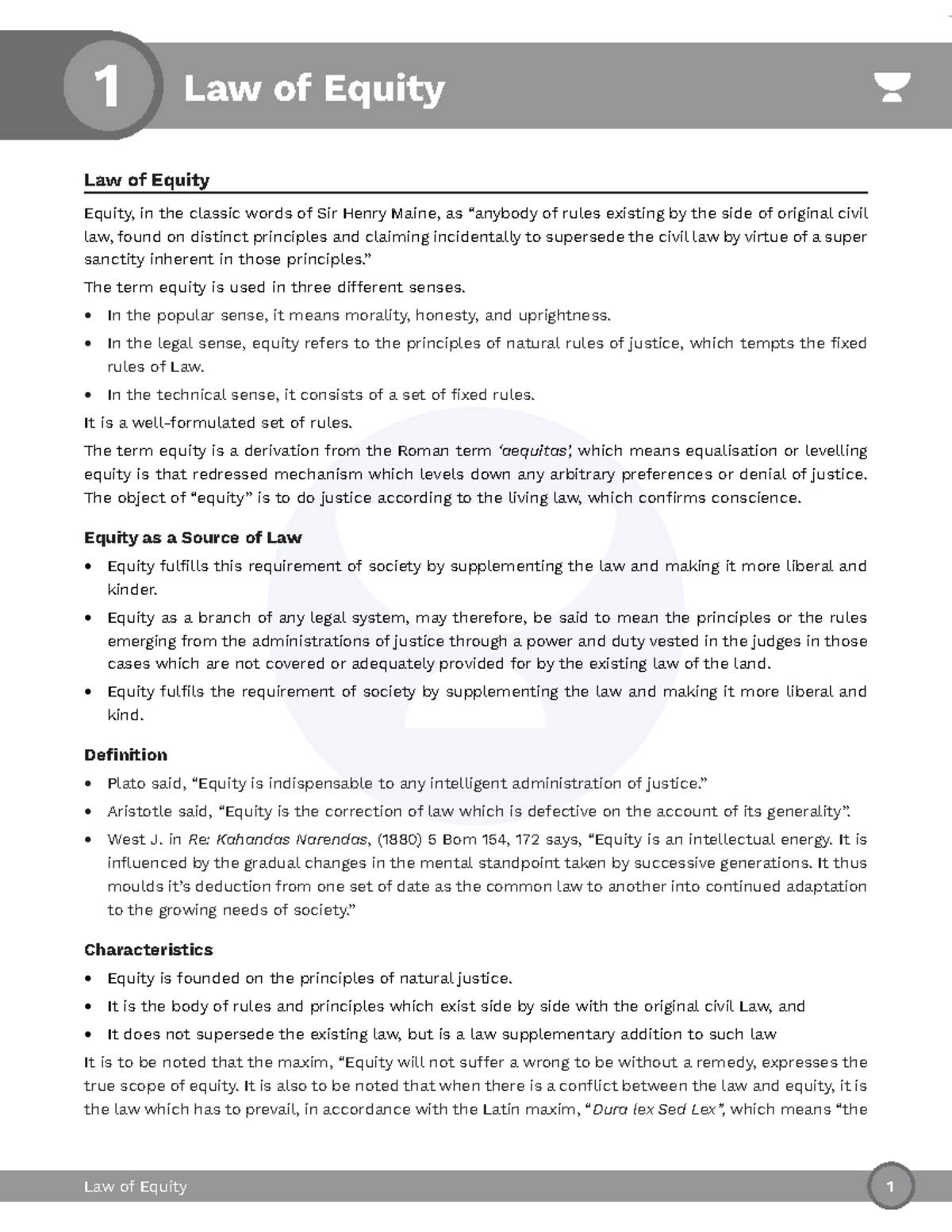 Law.of equity - 1 Law of Equity Law of Equity Equity, in the classic ...