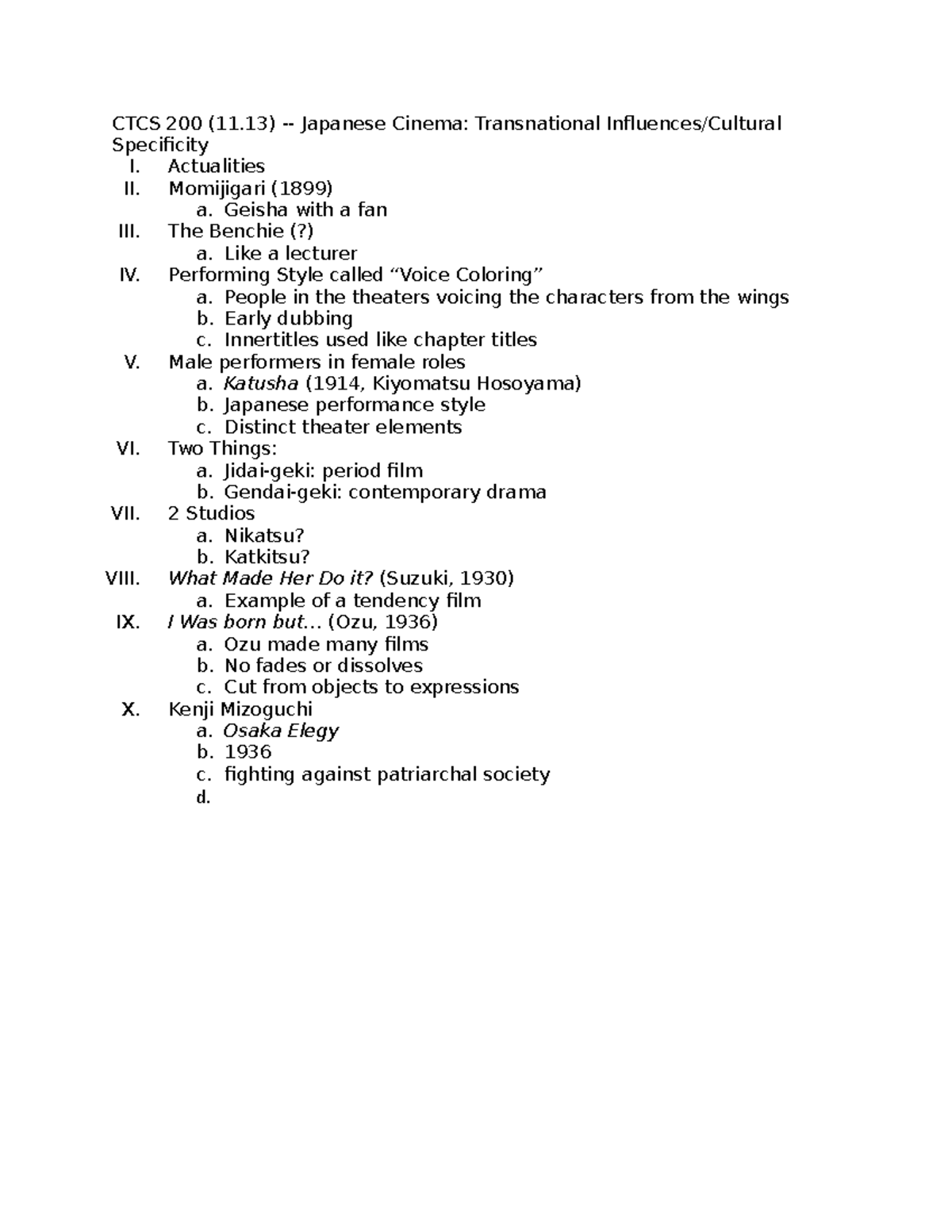 CTCS200 11/13/17 - CTCS 200 (11) - Japanese Cinema: Transnational Influences/Cultural ...