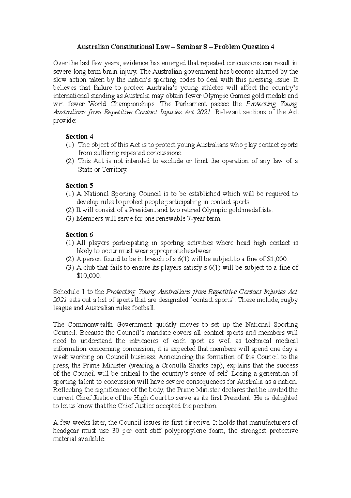8 - Problem Question 4-2 - Australian Constitutional Law – Seminar 8 ...