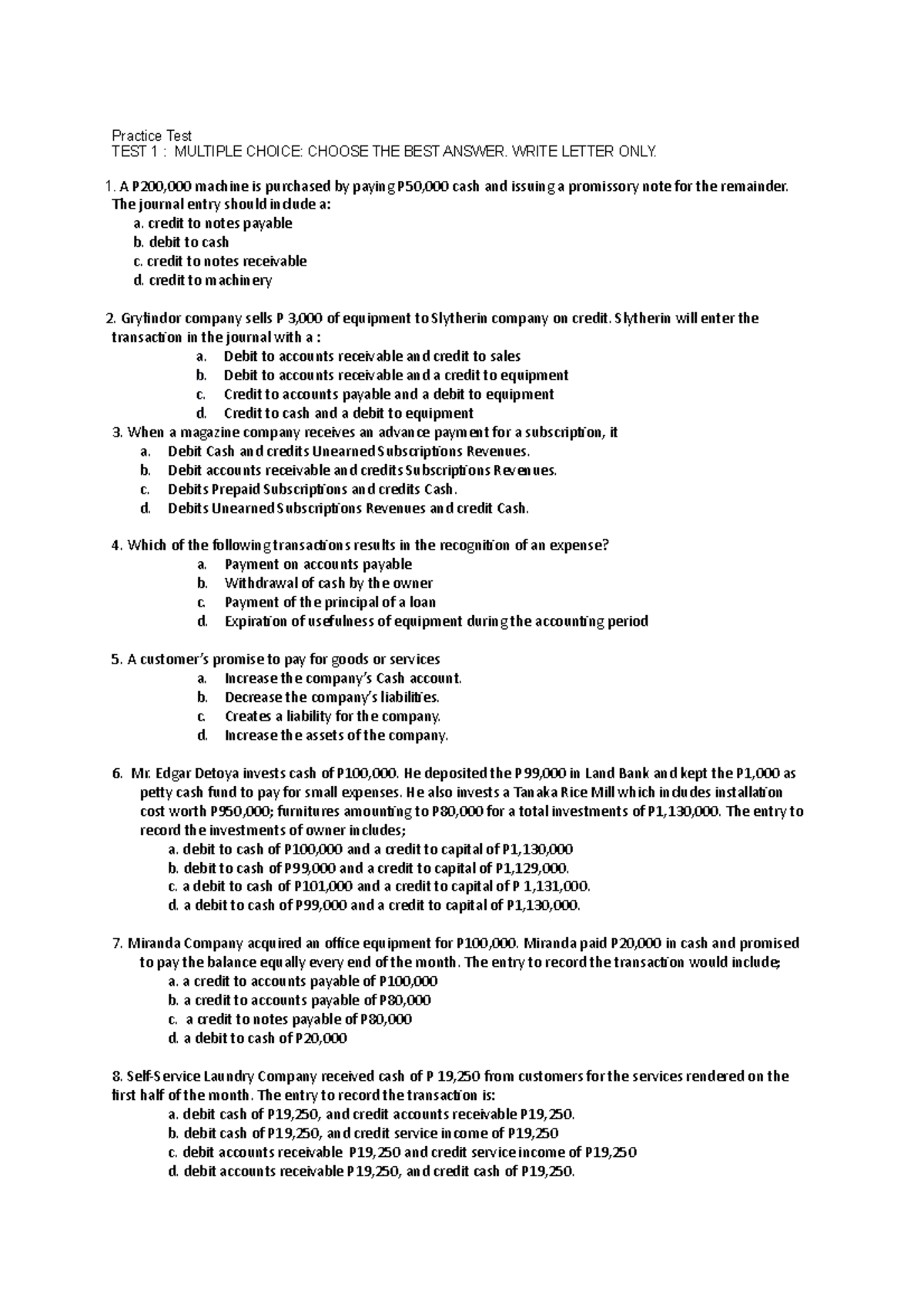 Practice-Test - Practice problem - Practice Test TEST 1 : MULTIPLE ...