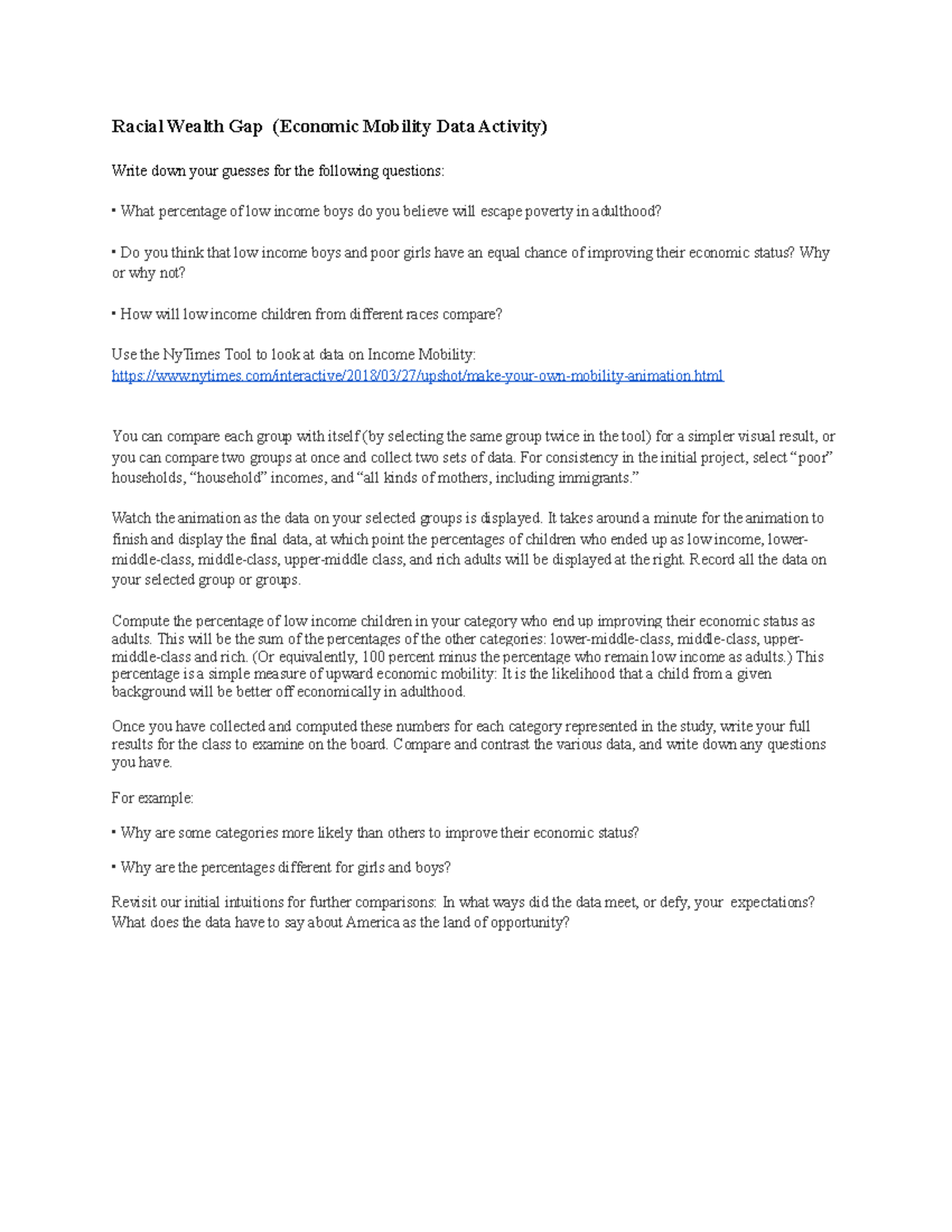 Racial Wealth Gap (Economic Mobility Data Activity) - html You can ...