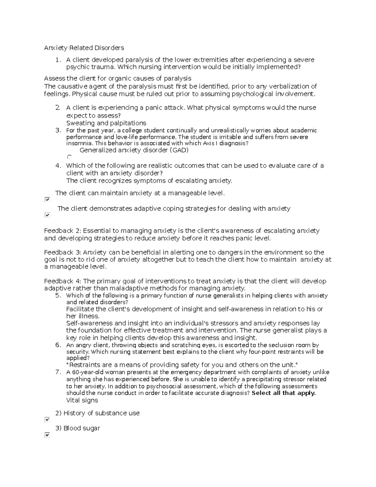 Anxiety Related Disorders Review Questions Study guide - Anxiety ...