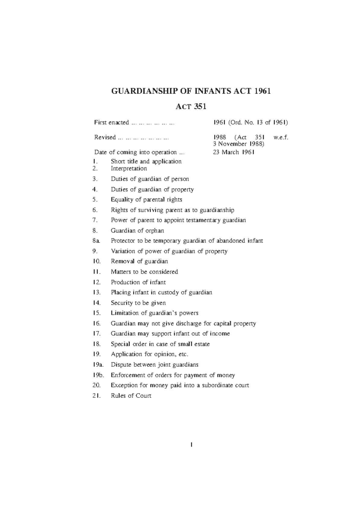 (MY) Guardianship OF Infants ACT 1961 ACT 351 - GUARDIANSHIP OF INFANTS ...