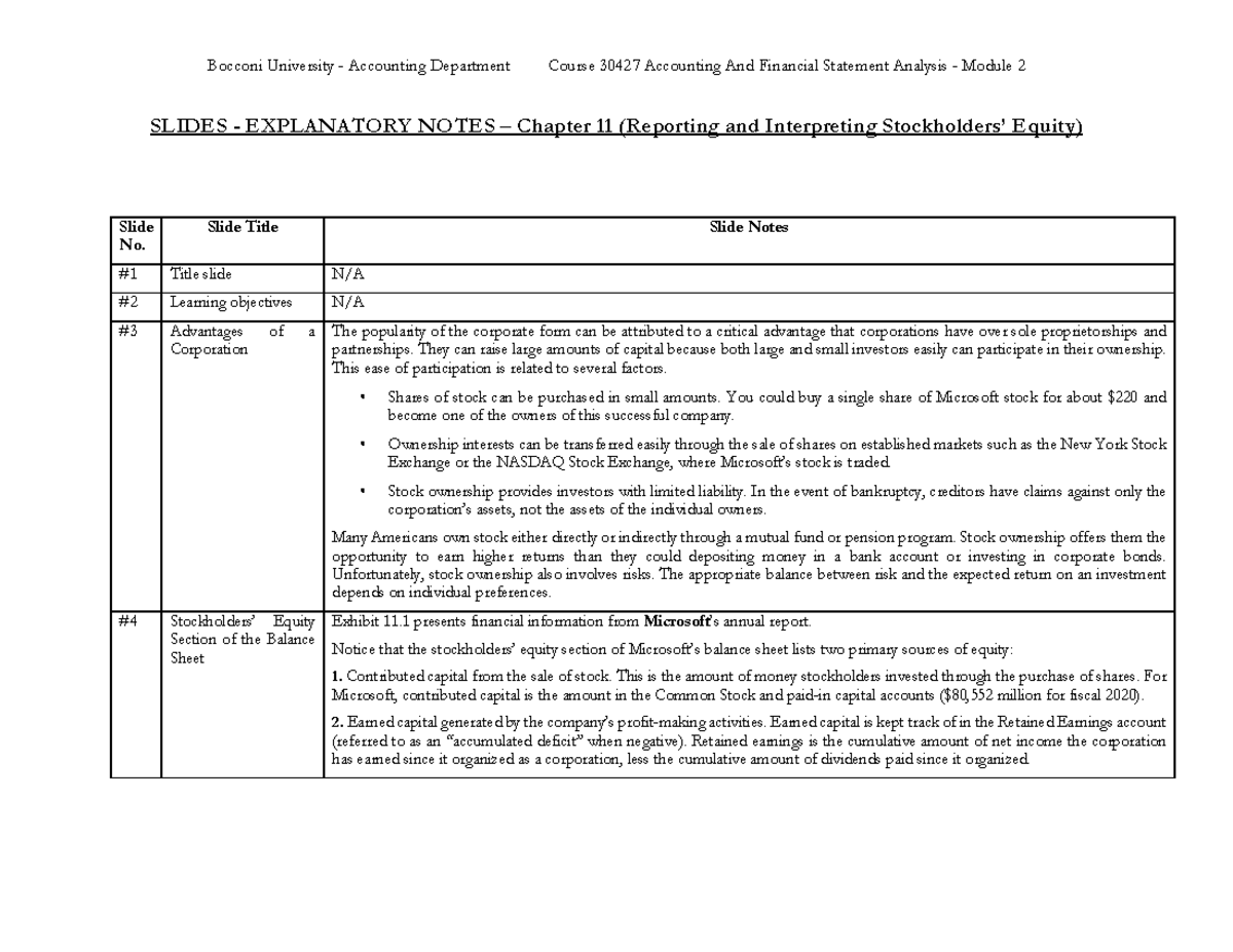 Chapter 11 Explanatory notes - Bocconi University - Accounting ...