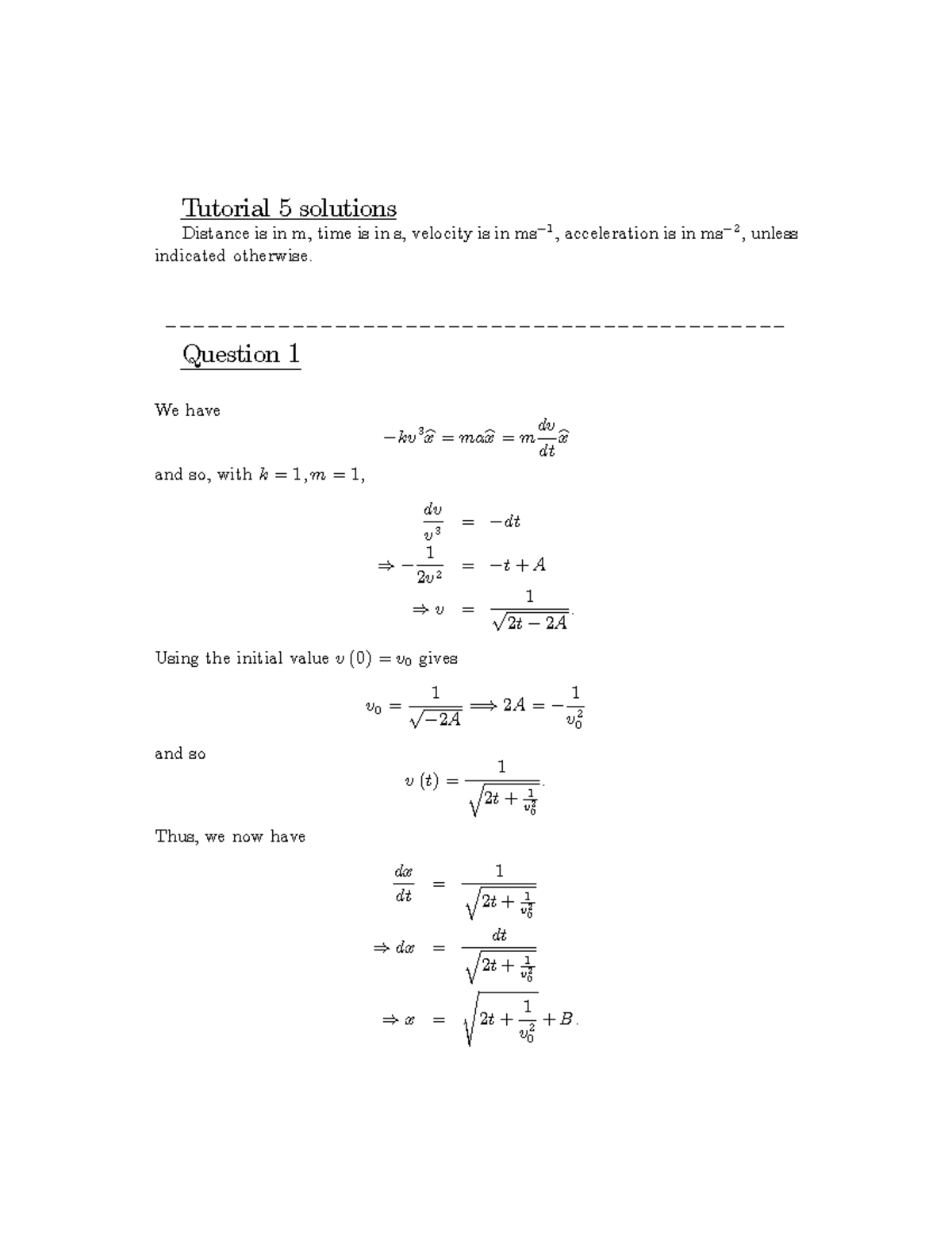 Additional Tutorial 5 2014 solutions - Tutorial 5 solutions Distance is ...