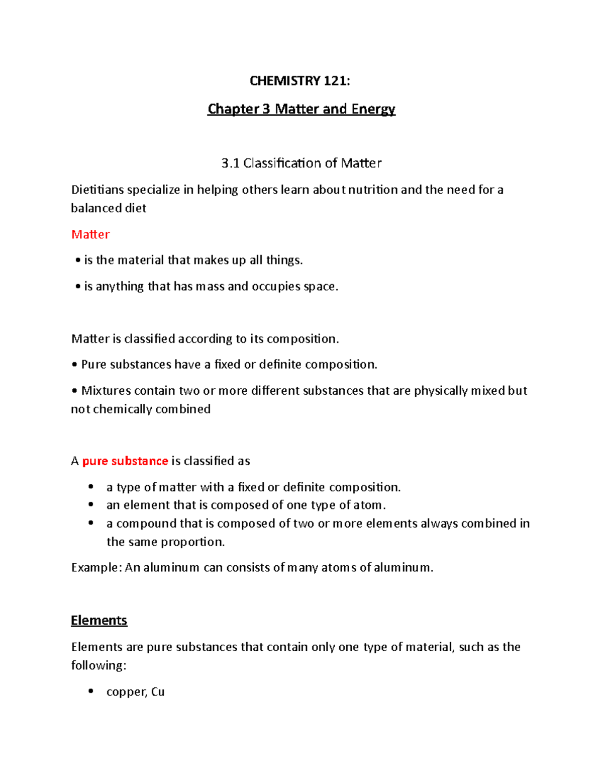 CHE 121 Chap3 - Matter and Energy Part 1 - CHEMISTRY 121: Chapter 3 ...