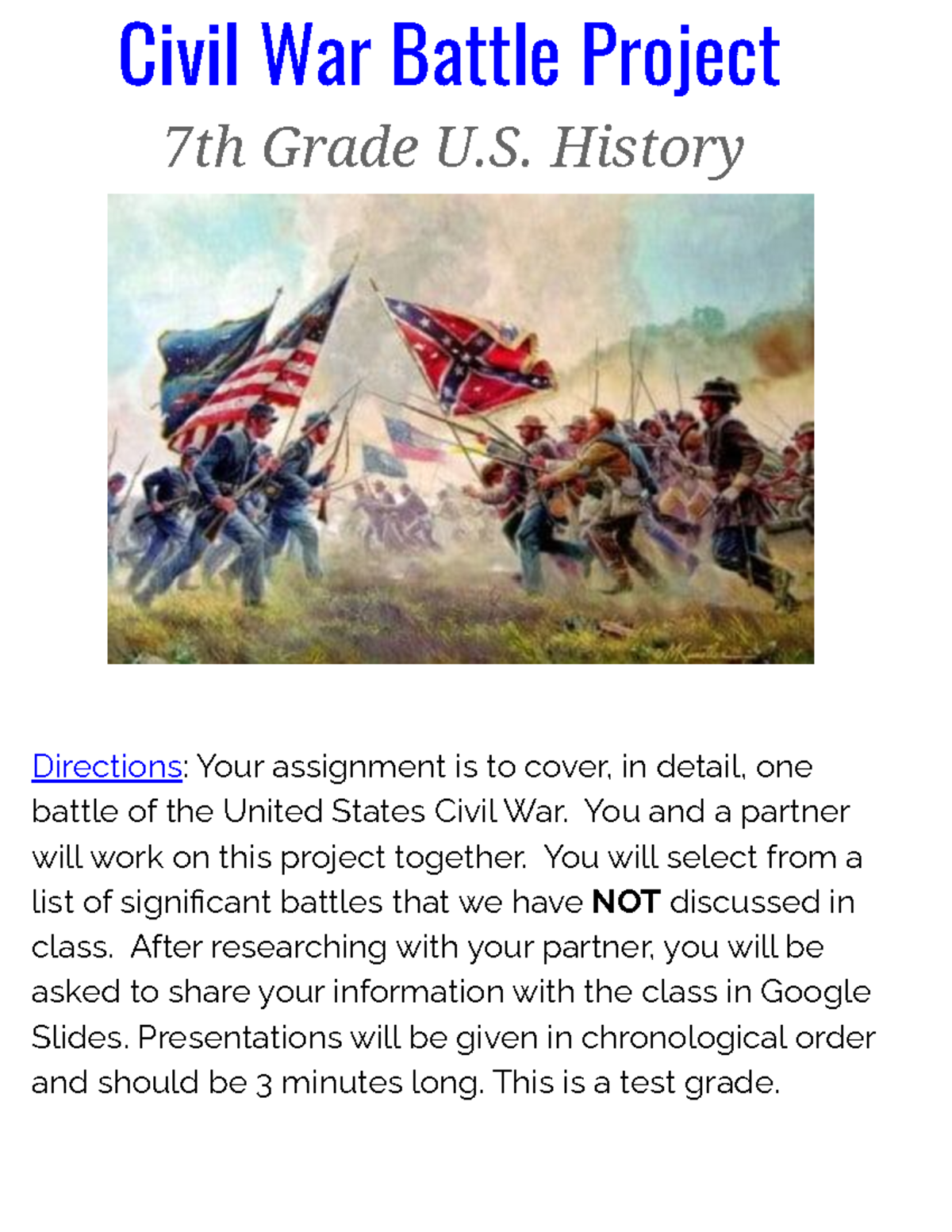 Copy of Civil War Battle Project Rubric - Civil War Battle Project 7th ...