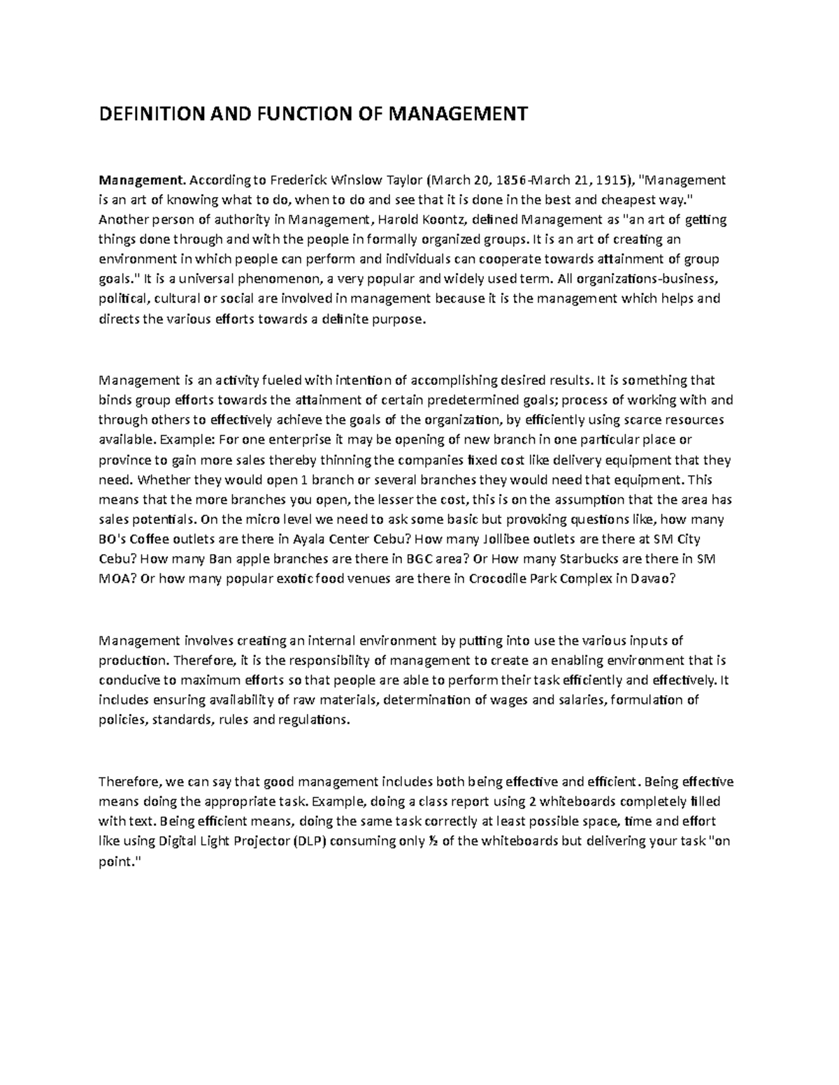 Definition and Function of Management - DEFINITION AND FUNCTION OF ...