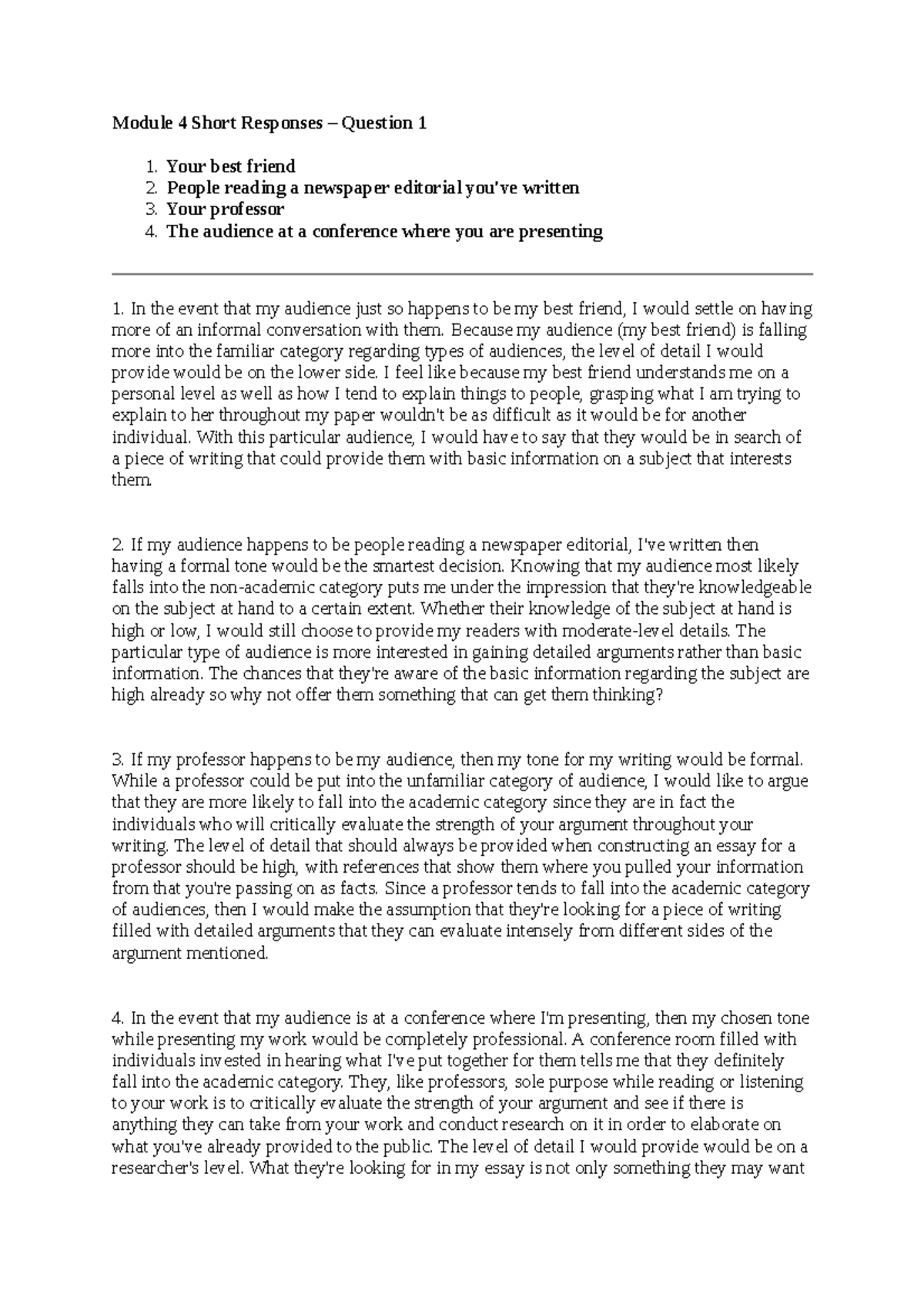 His200 Mod 4 Short Responses Module 4 Short Responses Question 1