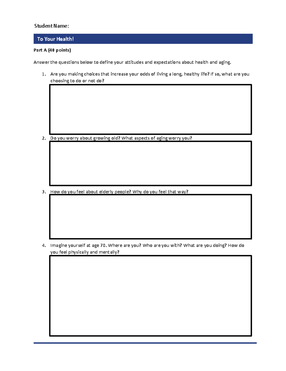 To your health health class - Student Name: To Your Health! Part A (40 ...