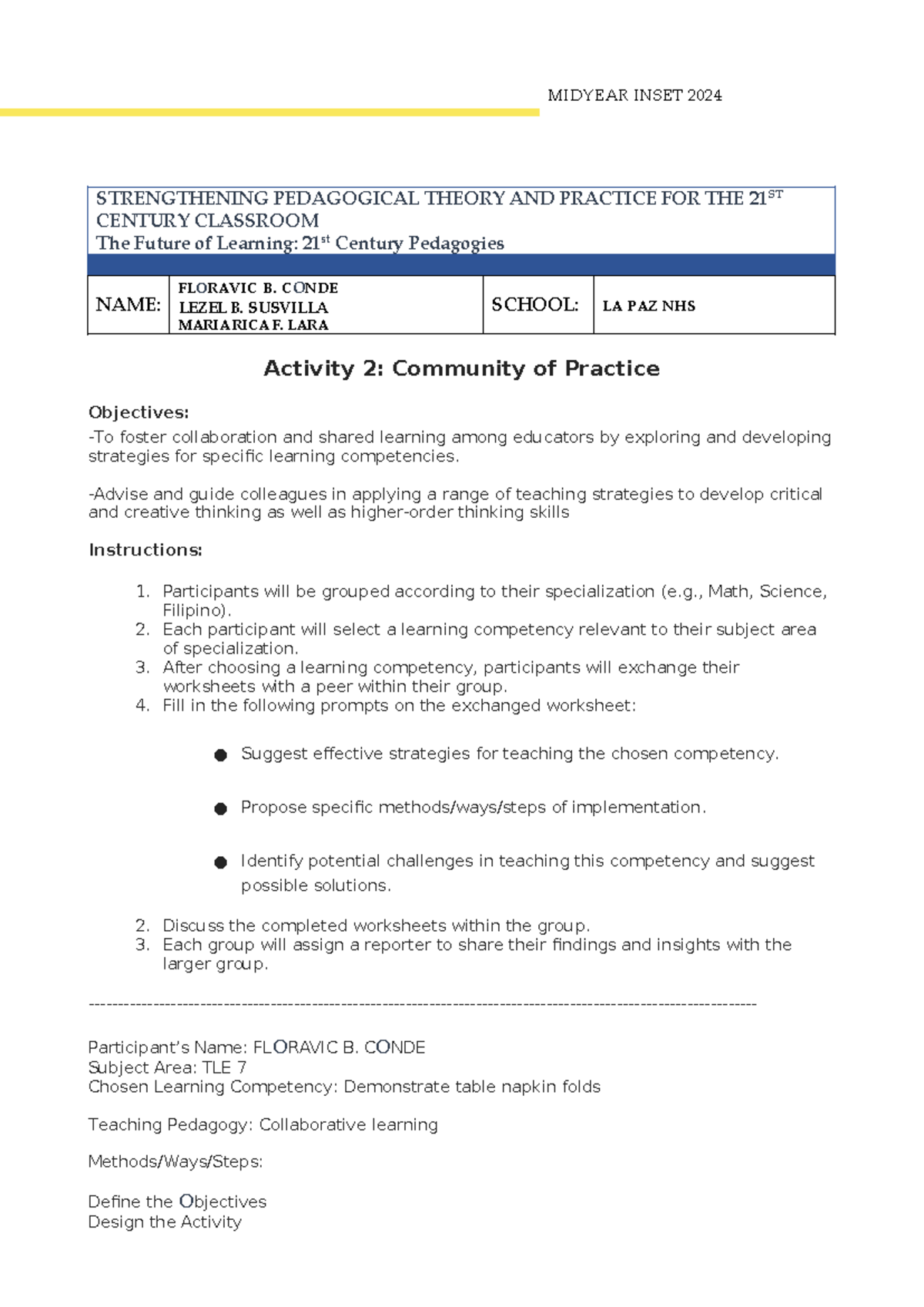 Activity sheet 2 community of practice - MIDYEAR INSET 2024 ...
