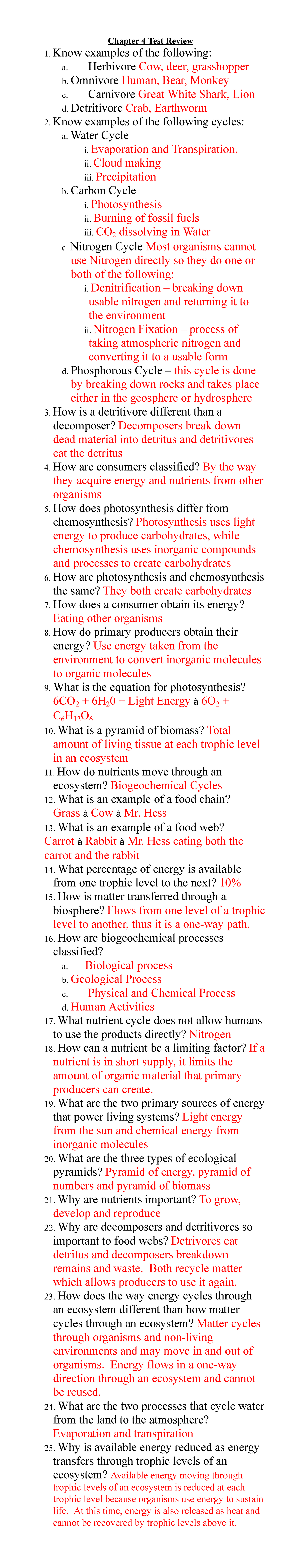 Chapter 4 Test Review with answers - Chapter 4 Test Review 1. Know ...