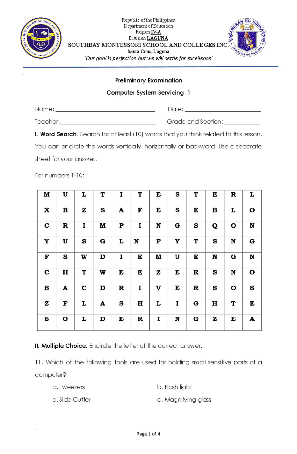 Computer-System-Servicing-1 Prelim - Region IV-A Division LAGUNA ...
