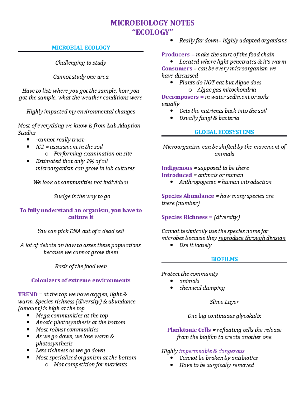 Microbiology Notes "Ecology" - MICROBIOLOGY NOTES Really far highly ...