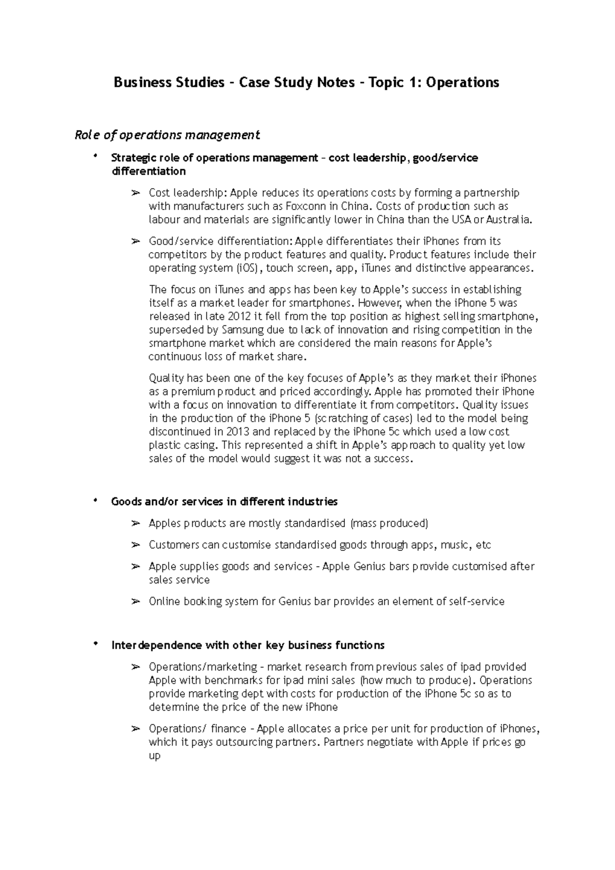 Apple. Case Study Notes PDF - Business Studies – Case Study Notes ...
