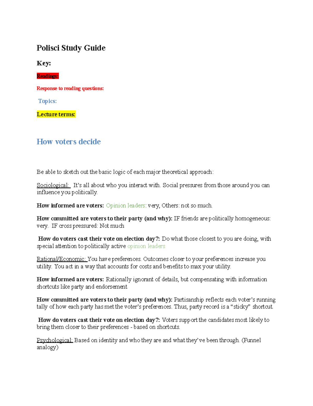Polisci Study Guide - Notes for final - Polisci Study Guide Key ...