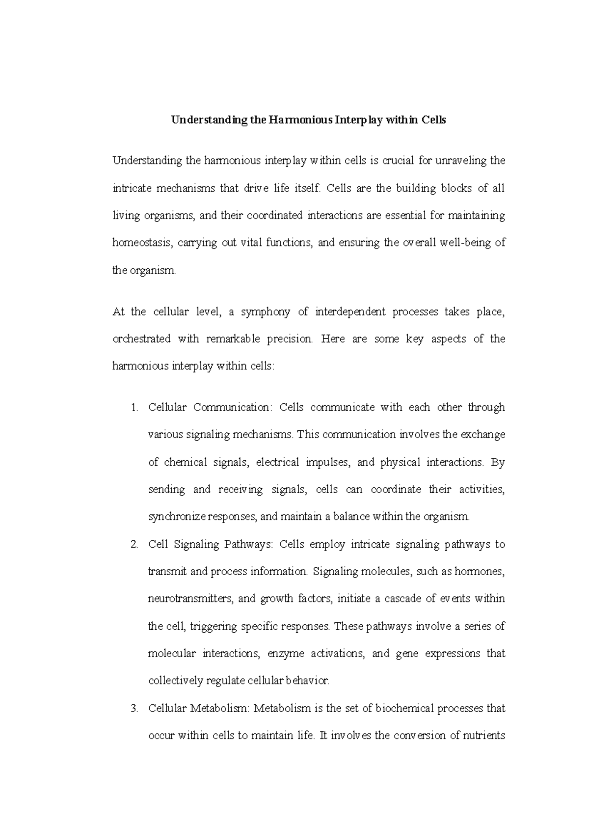 Understanding the Harmonious Interplay within Cells - Understanding the ...