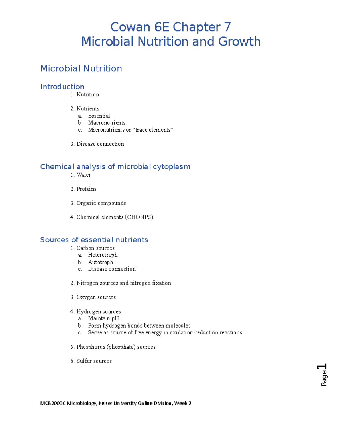7 Study Guide 6E - Miceo - Microbial Nutrition and Growth Microbial ...