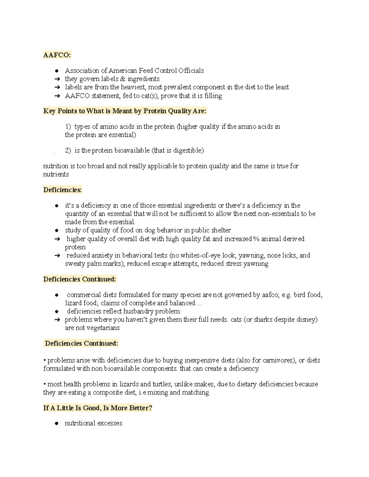 ANS 042 Quiz Three Notes - AAFCO: Association of American Feed Control ...