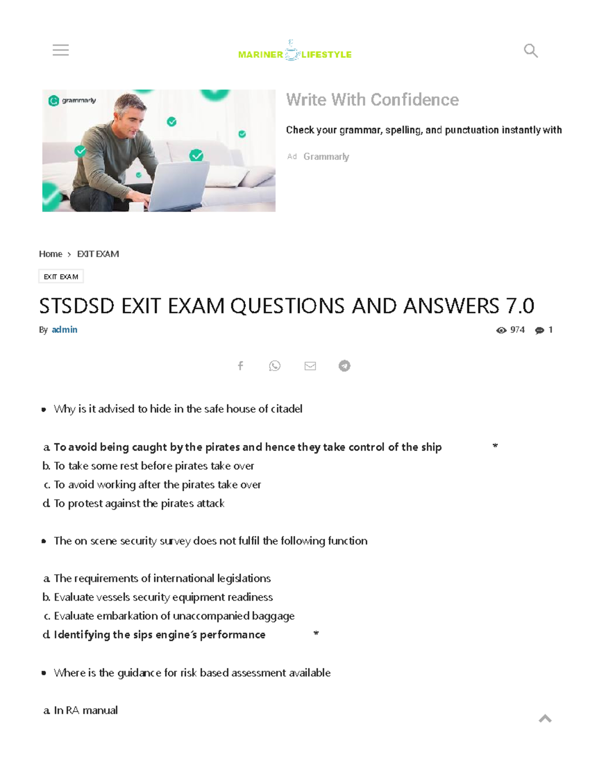 STSDSD EXIT EXAM Questions AND Answers 7.0 - Moin Mariner-merged - 974 ...