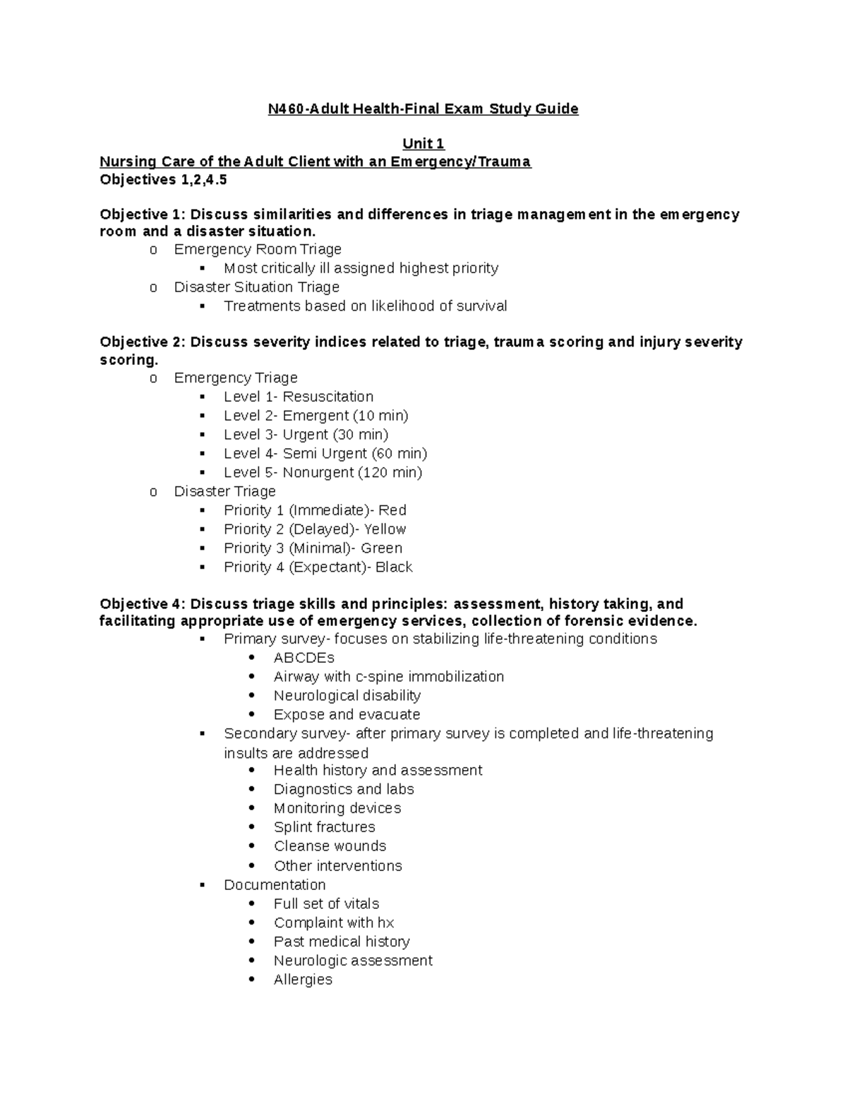 N460-Adult Health-Final Exam Study Guide - N460-Adult Health-Final Exam ...