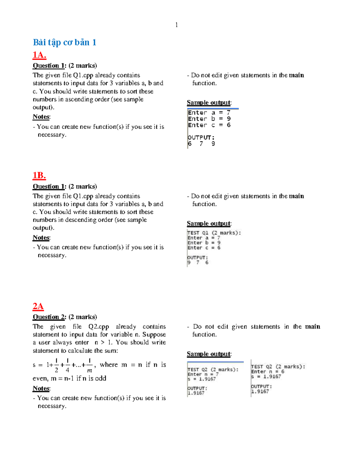 0 Tong hop de bai - Code bài tập C - Bài tập cơ bản 1 1A. Question 1 ...