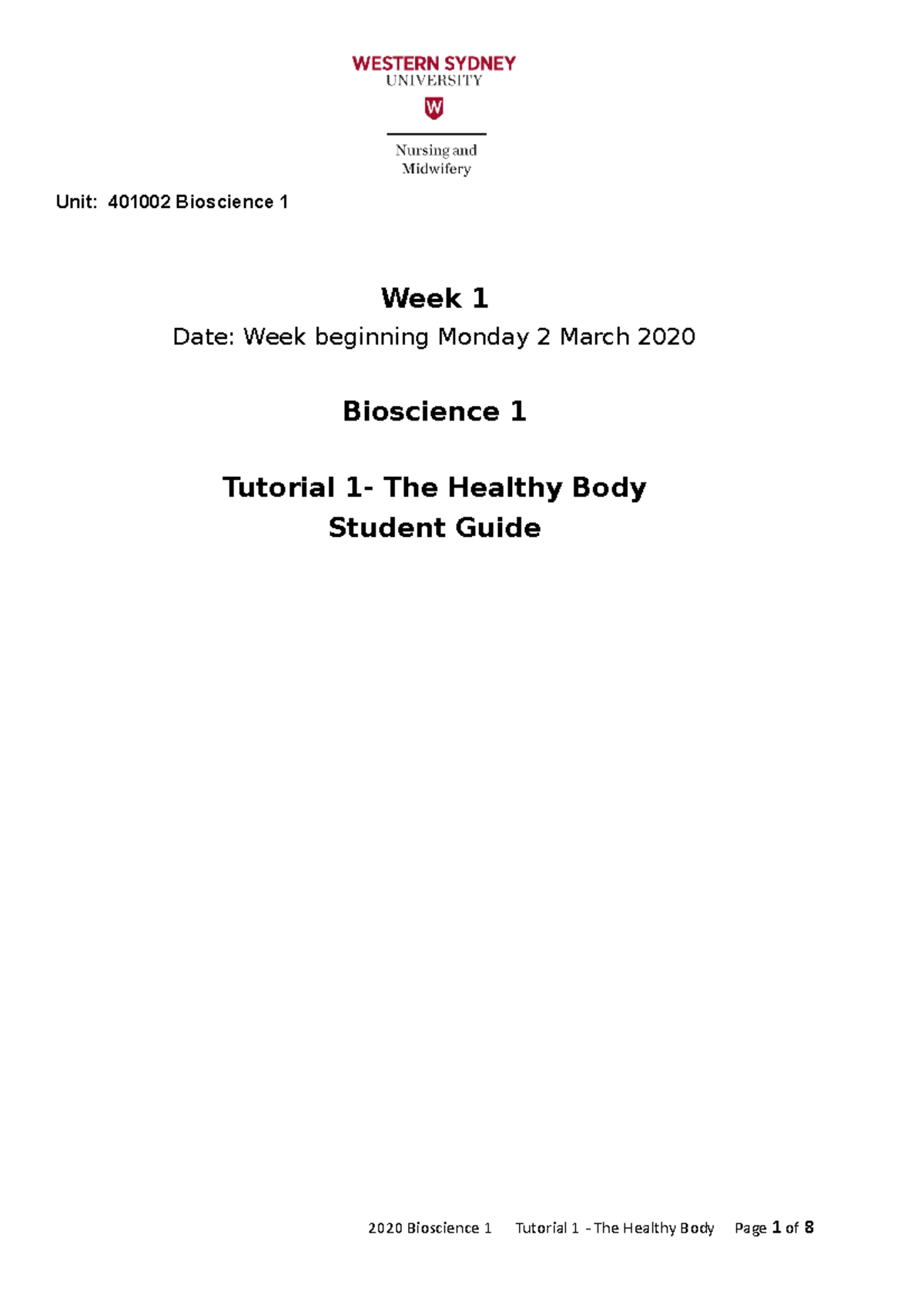 Tutorial week 1(6) - Week 1 Date: Week beginning Monday 2 March 2020 ...