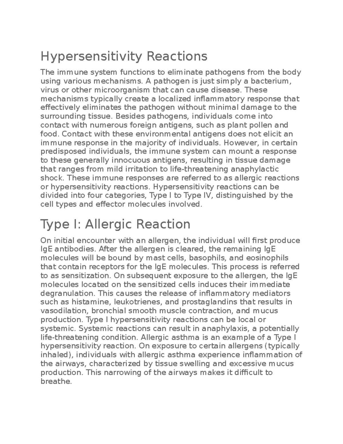 Hypersensitivity Reactions: Types and Symptoms - Studocu