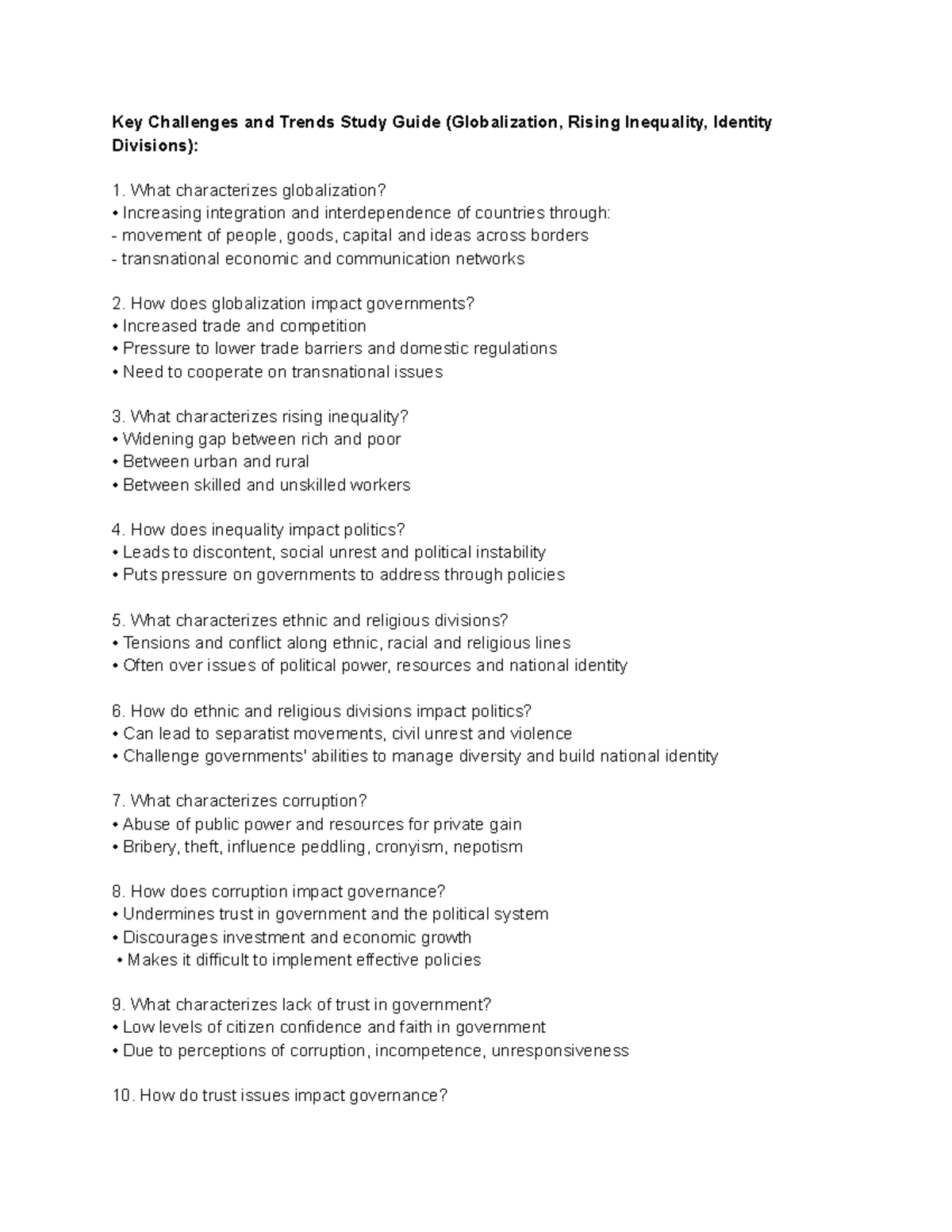 Key Challenges and Trends Study Guide (Globalization, Rising Inequality ...