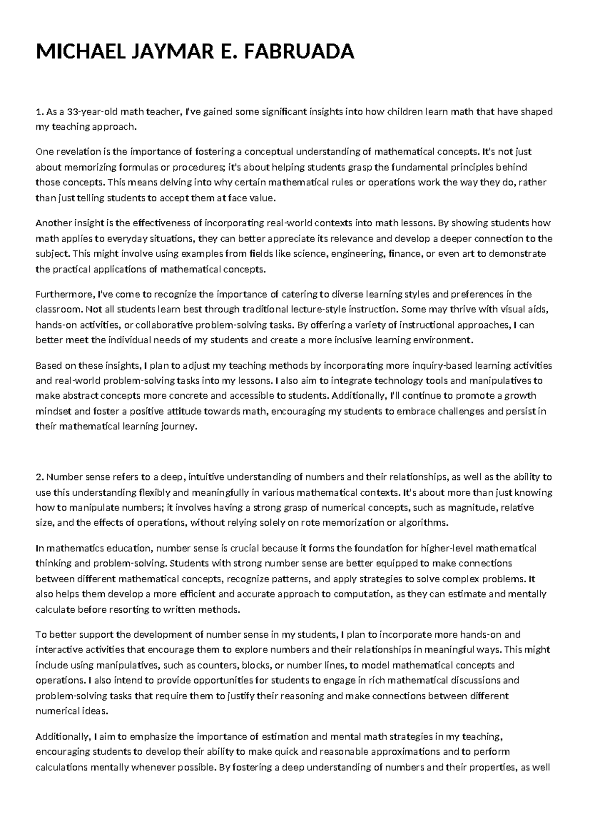 Reflection - Refelaction - MICHAEL JAYMAR E. FABRUADA 1. As a 33-year ...